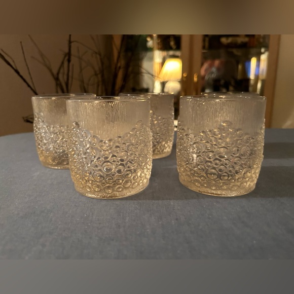 Dining | Set Of 5 Vintage Pink Finnish Crystal Glasses Pressed Wpattern ...